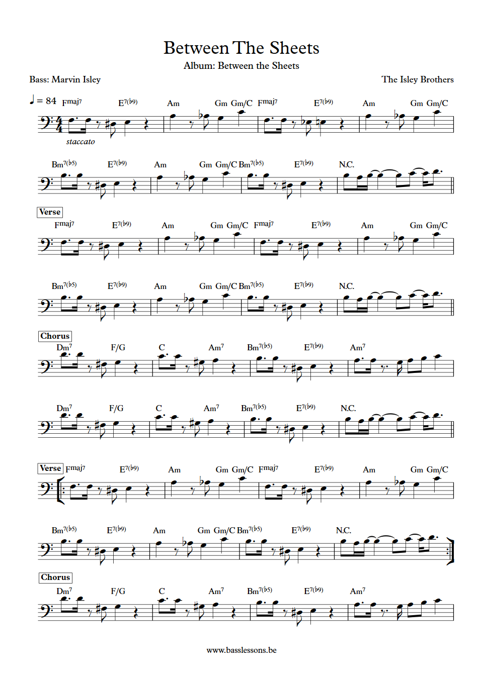 The Isley Brothers - Between The Sheets | Bas Transcriptie | Marvin Isley