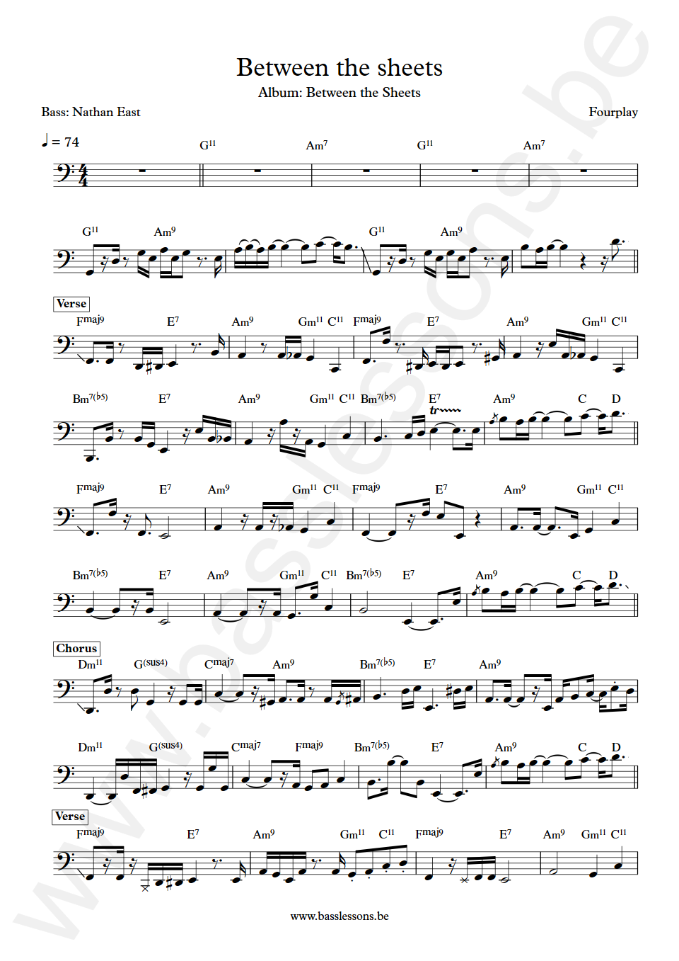 Fourplay - Between the sheets | Bas Transcriptie | Nathan East