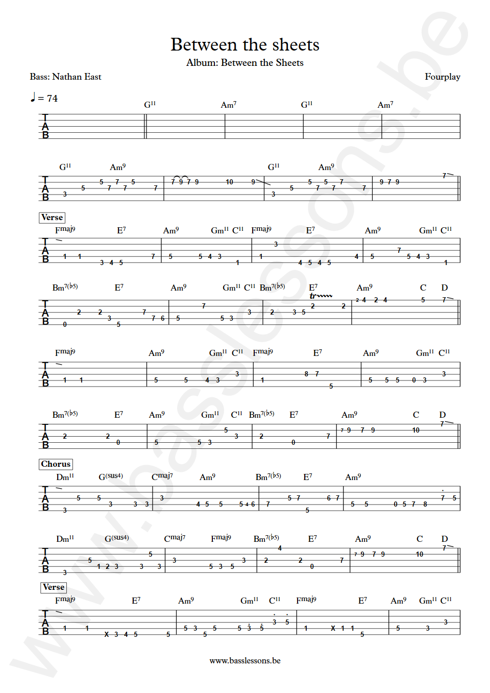 Fourplay - Between the sheets | Bas Transcriptie | Nathan East