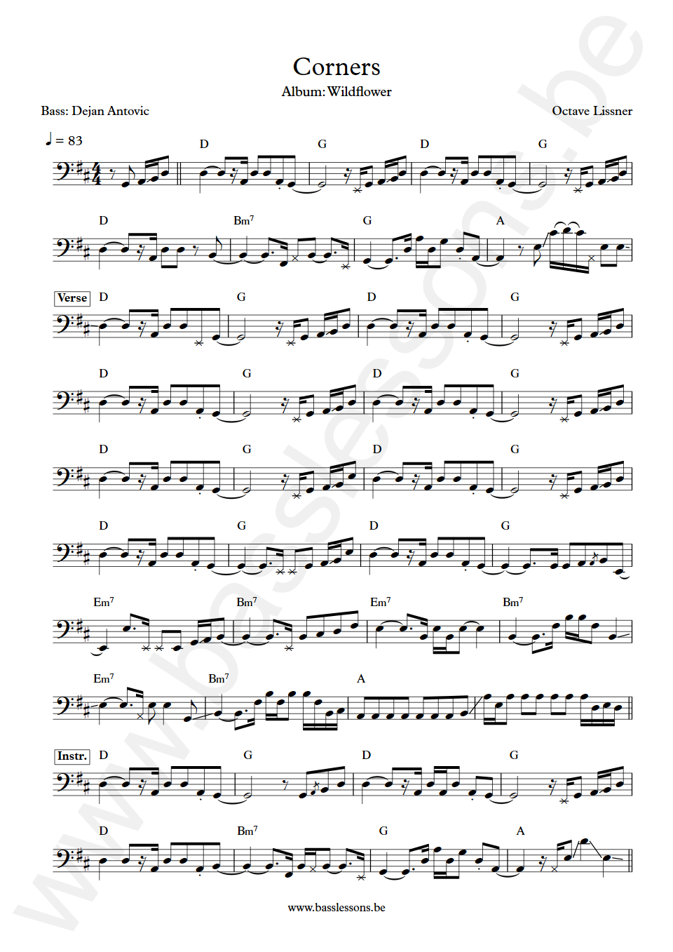 Octave Lissner - Corners | Bas Transcriptie | Dejan Antovic