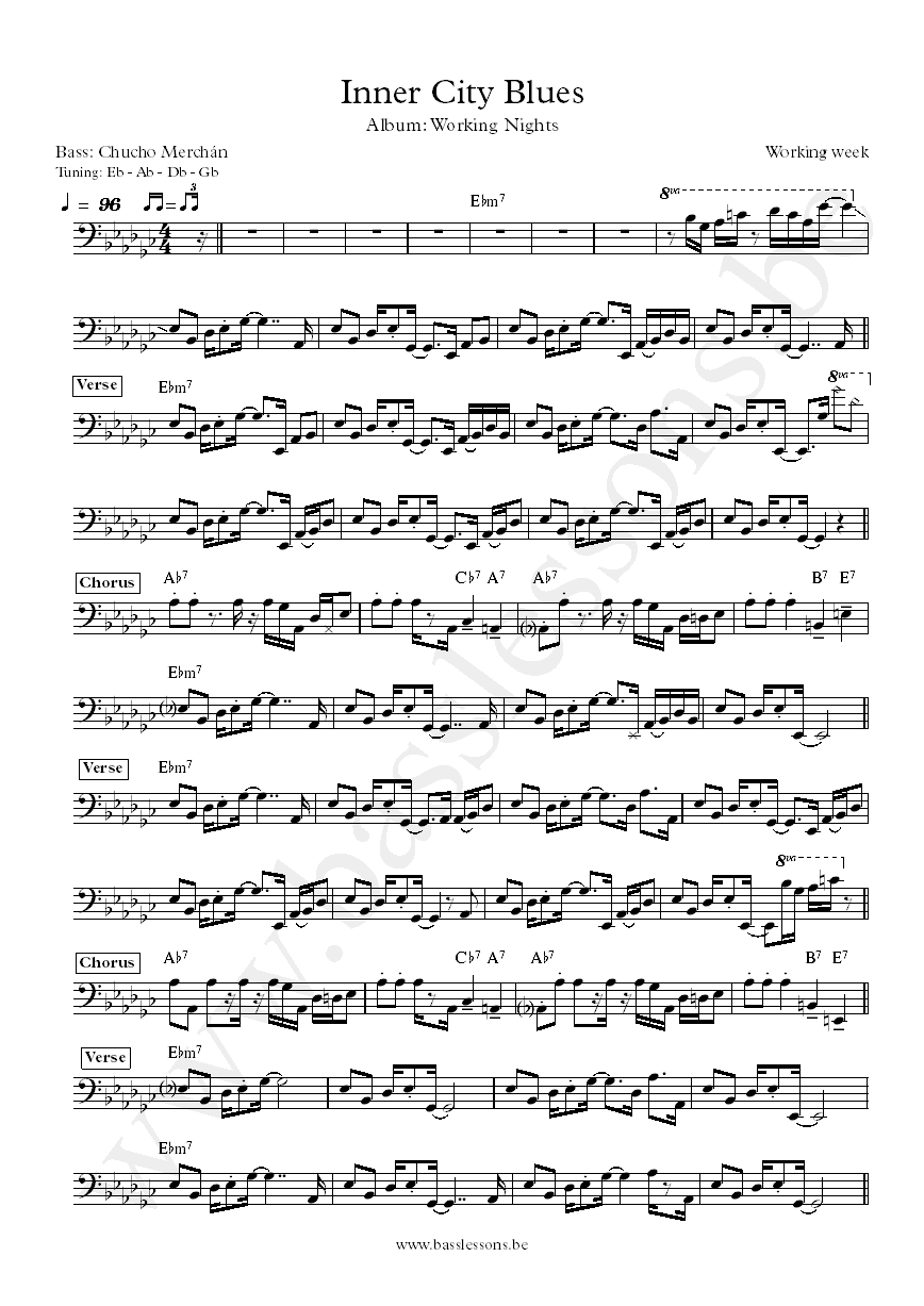 Working Week - Inner city blues | Bas Transcriptie | Chucho Merchan