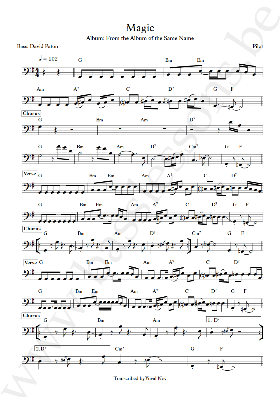 Pilot - Magic | Bas Transcriptie | David Paton
