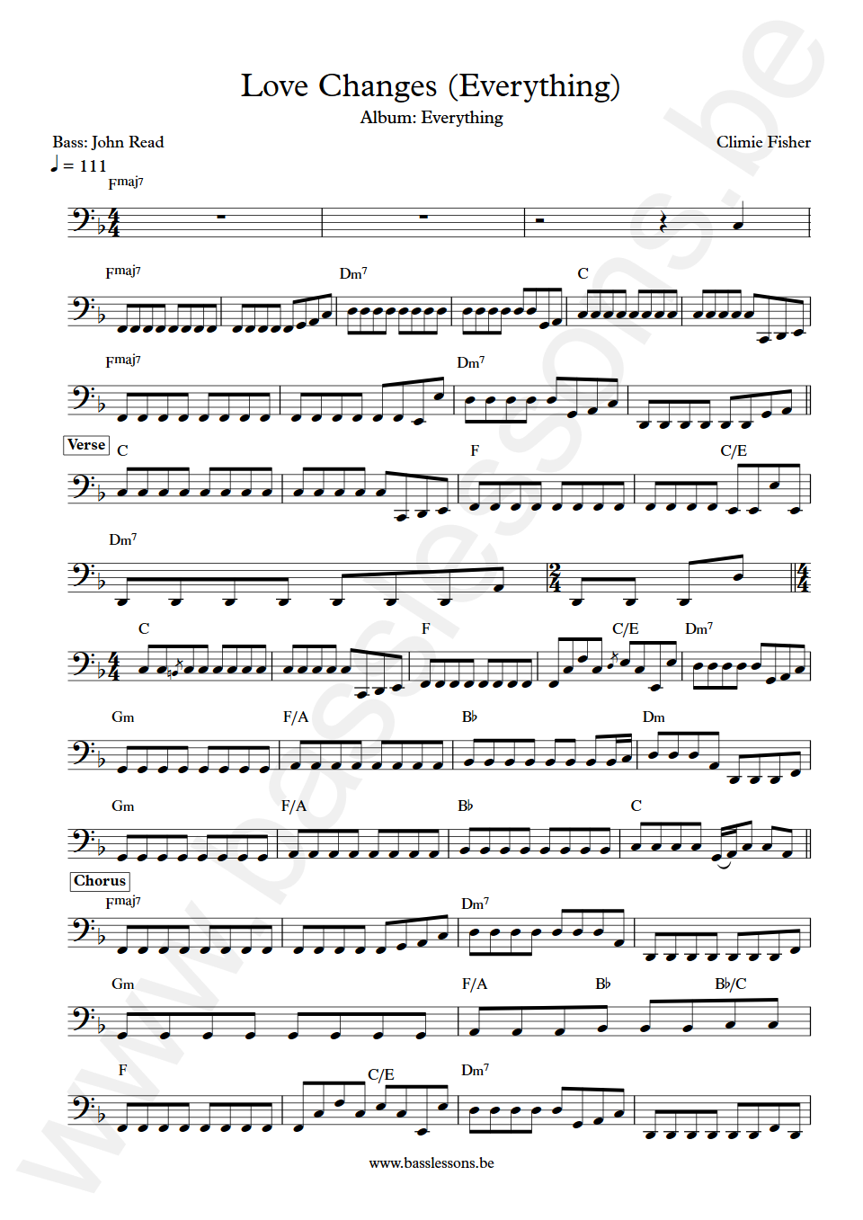 Climie Fisher - Love Changes (Everything) | Bas Transcriptie | John Read