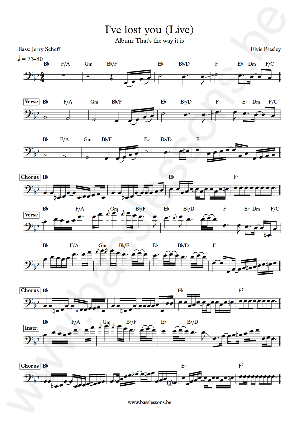 Elvis Presley - I've lost you (Live) | Bas Transcriptie | Jerry Scheff