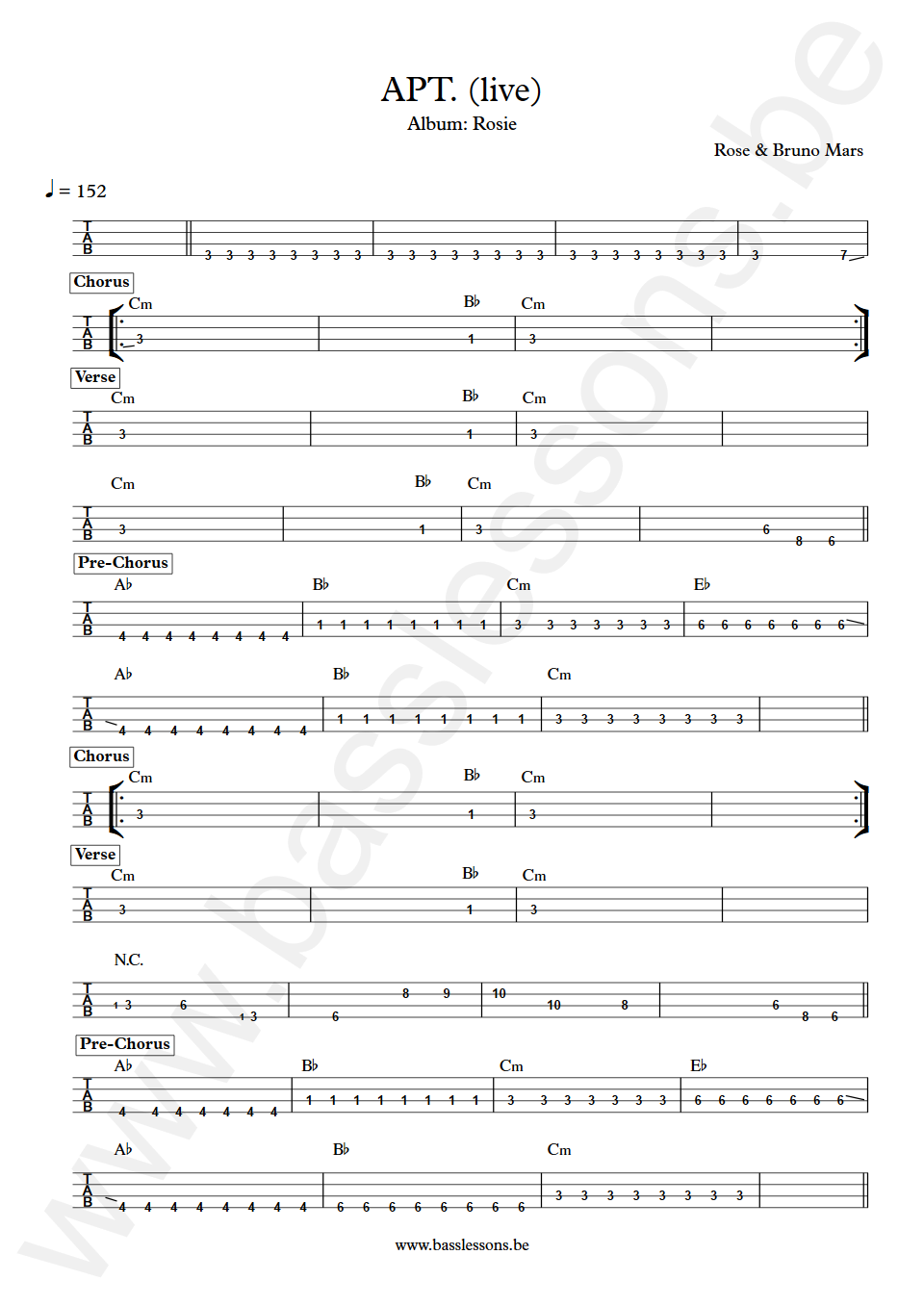 Rosé & Bruno Mars - APT. (live) | Bas Transcriptie