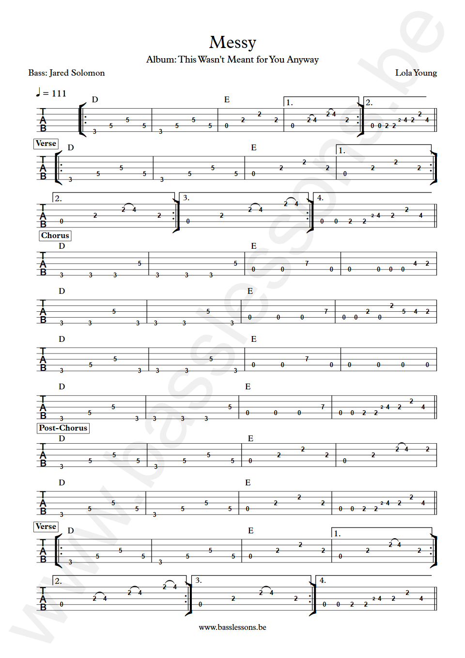 Lola Young - Messy | Bas Transcriptie | Jared Solomon